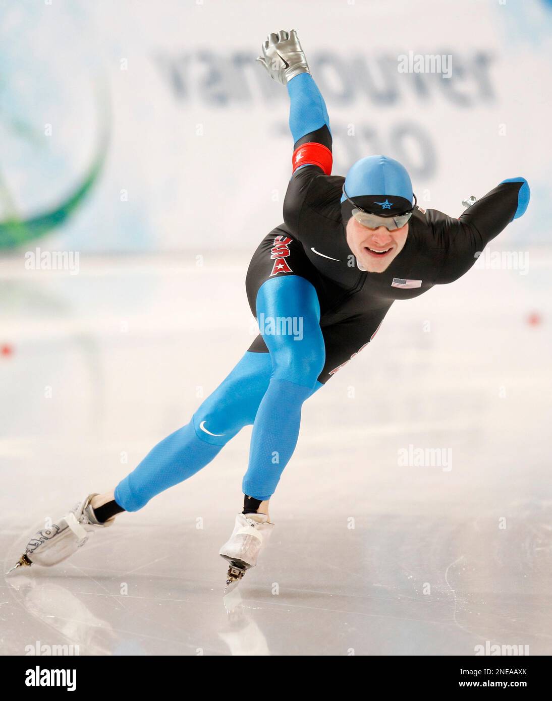 United States' Tucker Fredricks competes during the men's 500 meters ...
