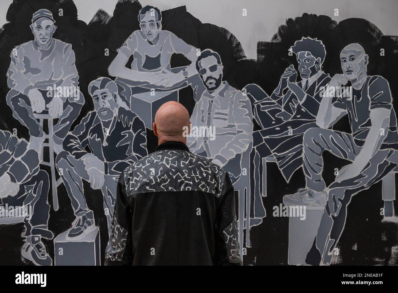 London, UK. 16th Feb, 2023. Eric Haze with his work the Burghers of New ...