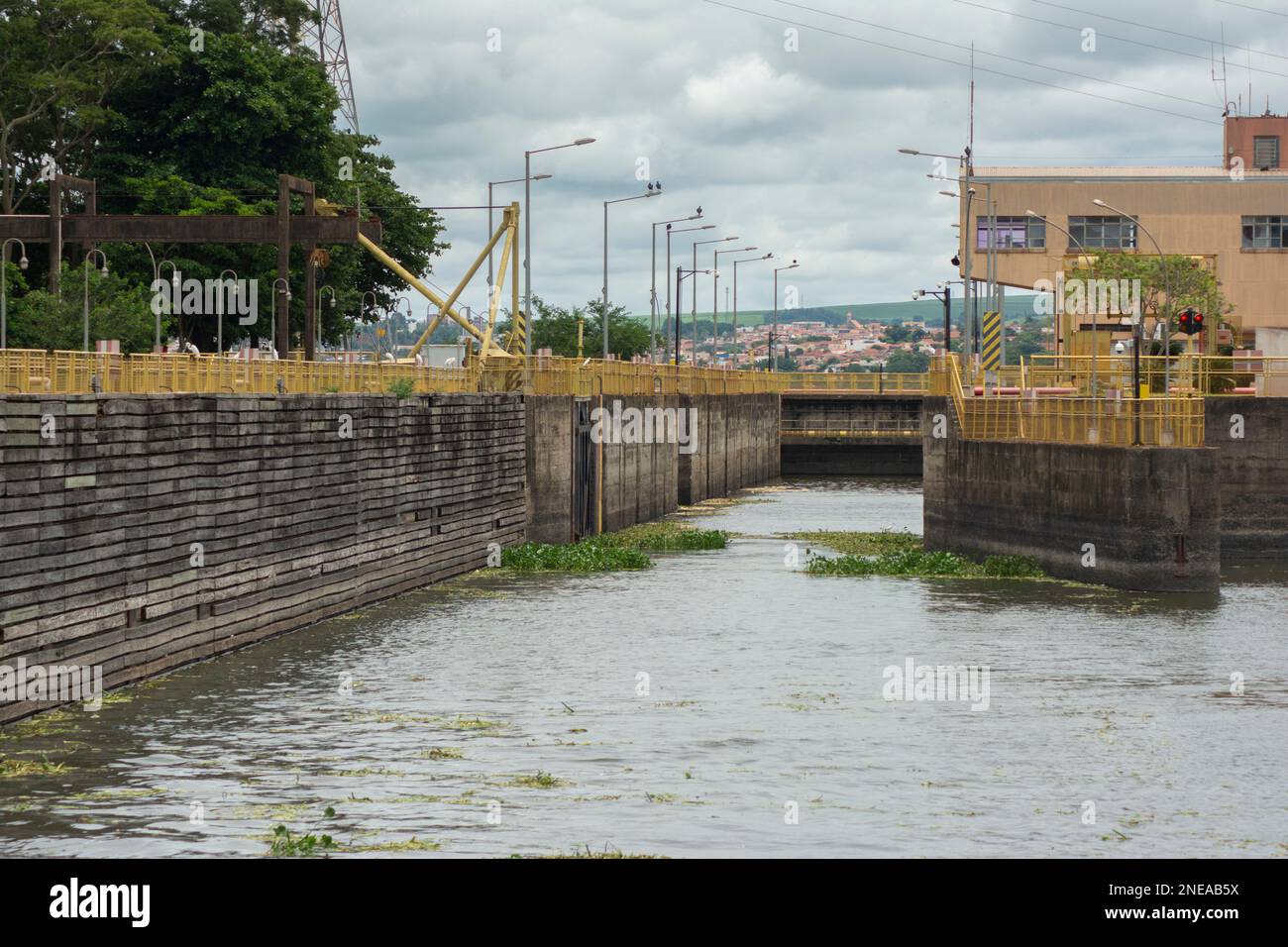 Upper entrance to the lock in the city of Barra Bonita, SP - Brazil ...