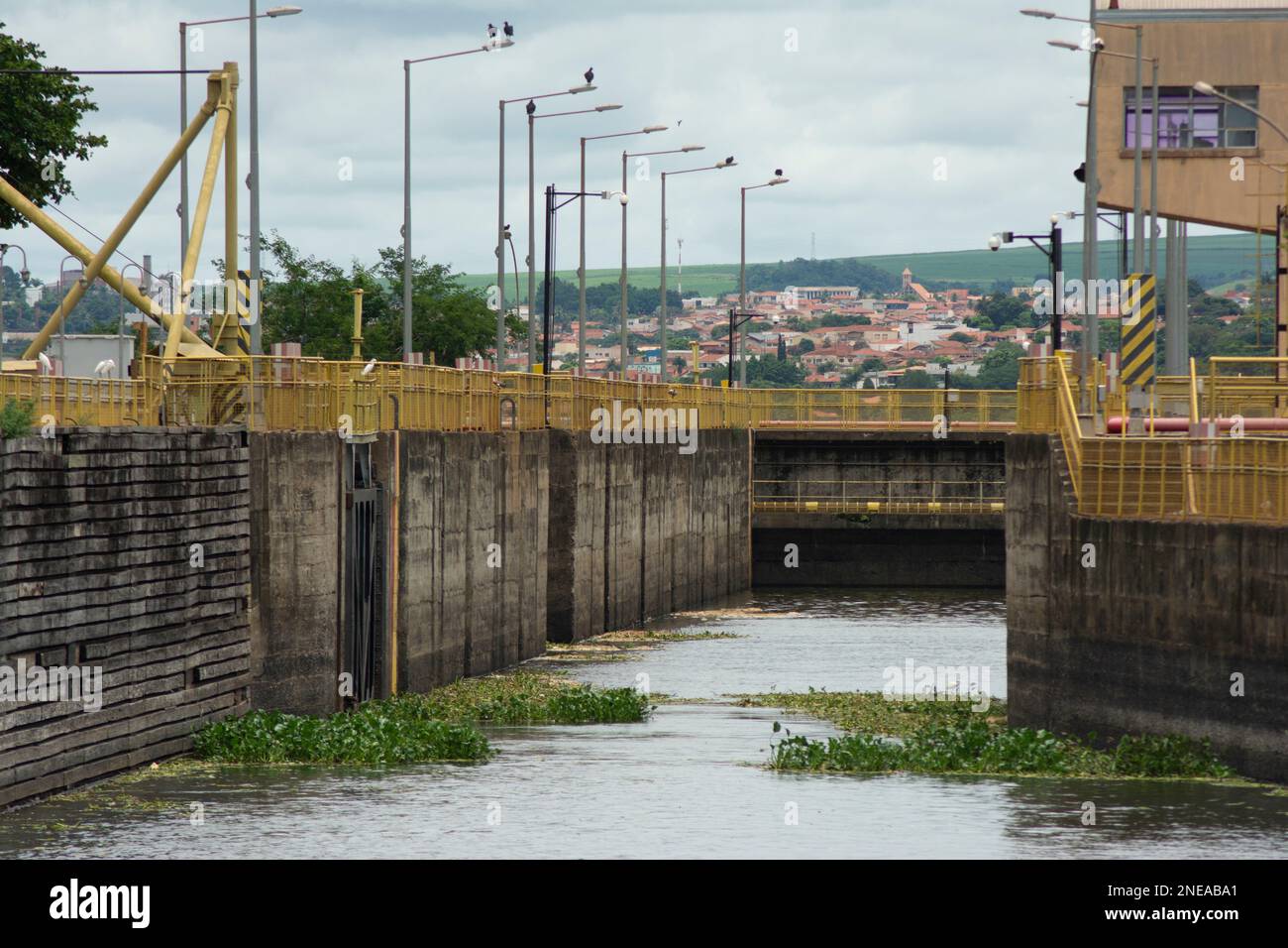 Upper entrance to the lock in the city of Barra Bonita, SP - Brazil ...