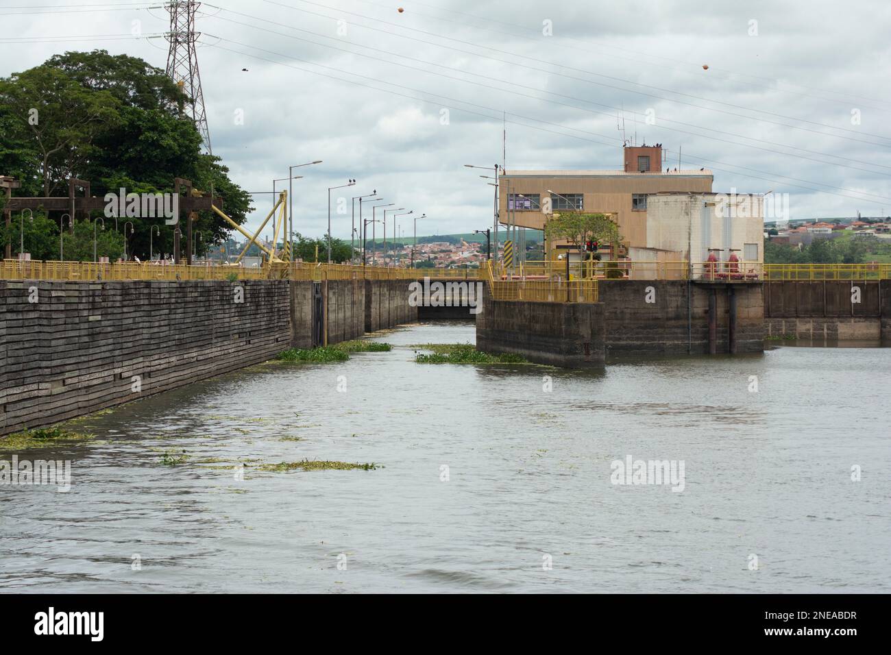 Upper entrance to the lock in the city of Barra Bonita, SP - Brazil ...