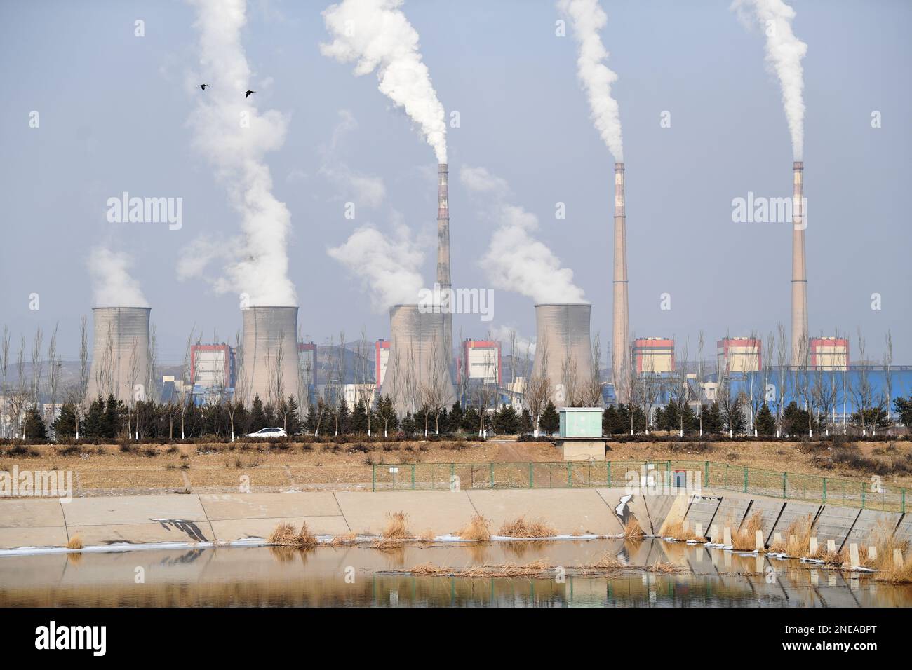 ZHANGJIAKOU, CHINA - FEBRUARY 15, 2023 - Smoke rises from the chimney of the Zhangjiakou Power ...