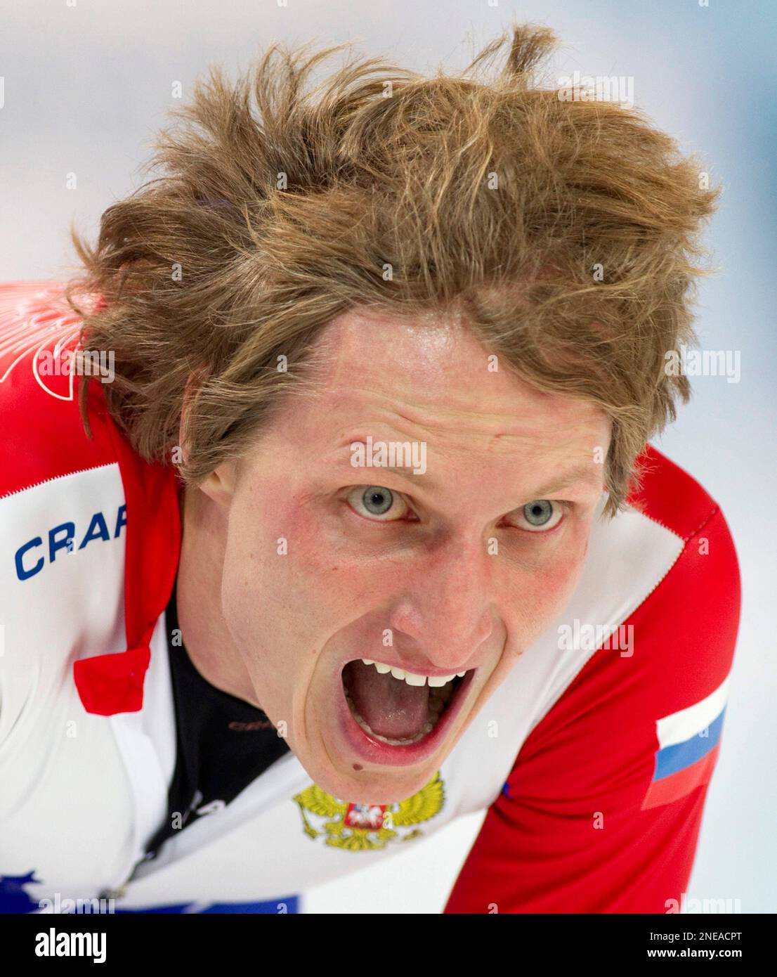 Russia's Ivan Skobrev is seen after crossing the finish line to win ...