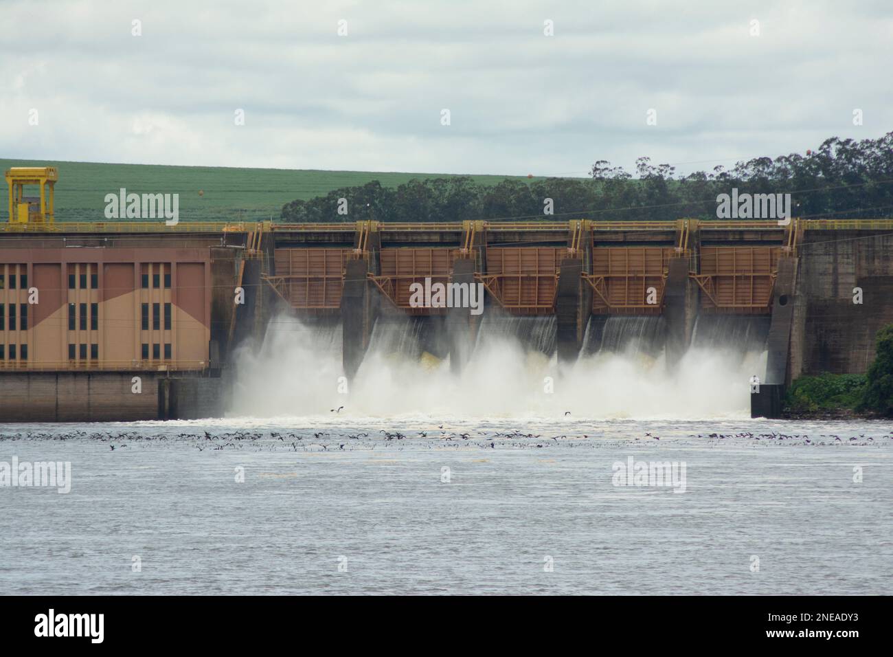 Barra Bonita dam with open hydroelectric plant gates. The Barra Bonita ...