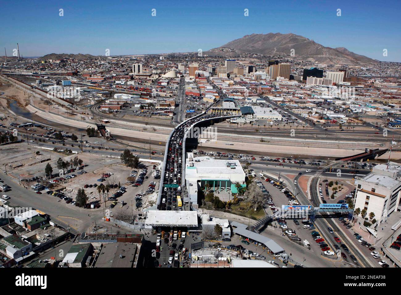This picture taken from a helicopter shows a view of Santa Fe bridge ...