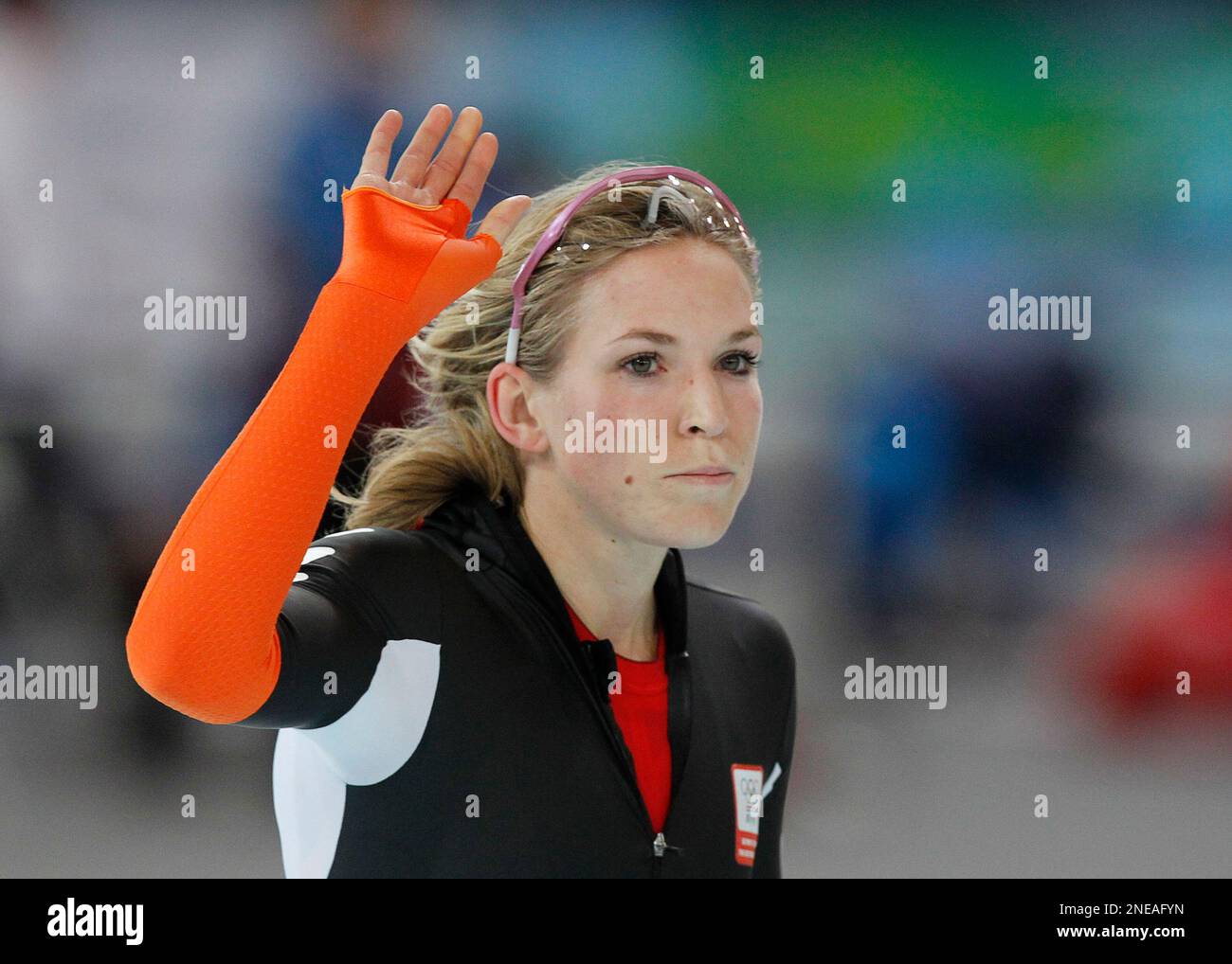 Netherlands's Annette Gerritsen reacts after her second of two heats in ...