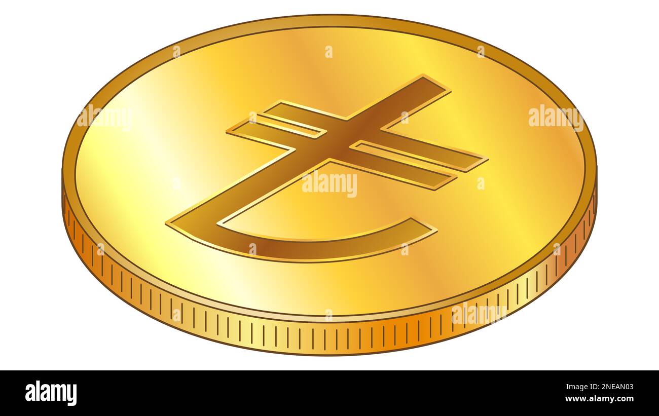 Golden coin Turkish lira TRY isometric view isolated on white. Vector ...