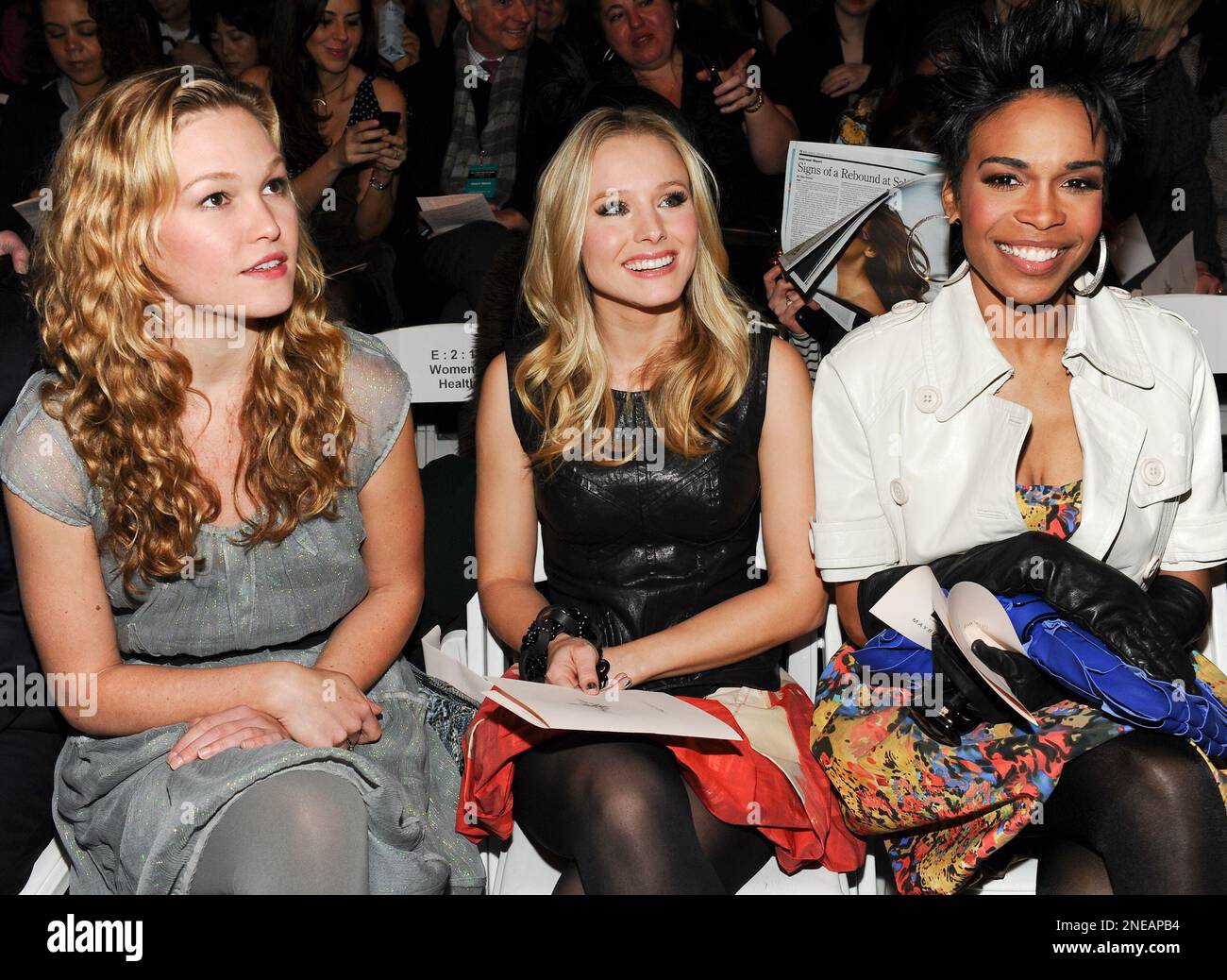 From left, actress Julia Stiles, actress Kristen Bell and singer ...