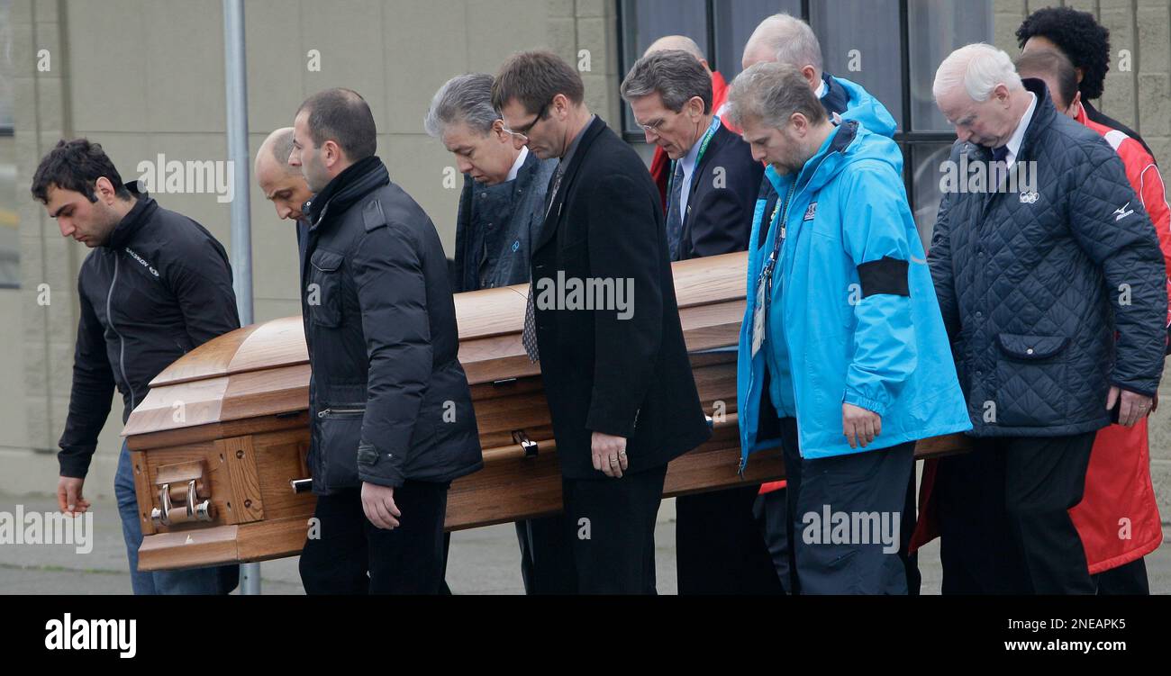 The casket is removed following a memorial for luge athlete Nodar ...