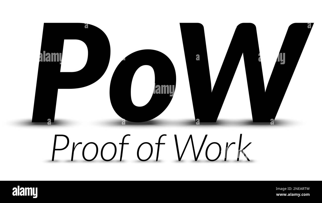 Black text PoW Proof of Work with shadows isolated on white background ...