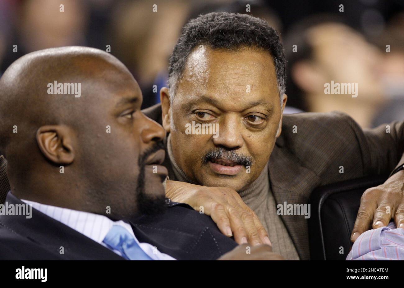 The Rev. Jesse Jackson, right, talks to Cleveland Cavaliers' Shaquille ...
