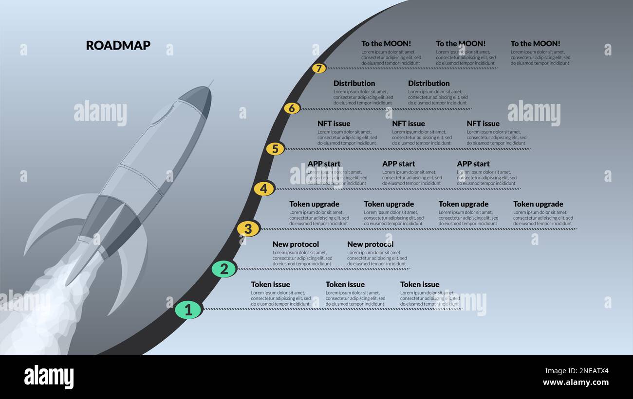 Roadmap with space shuttle and sections on silver background ...