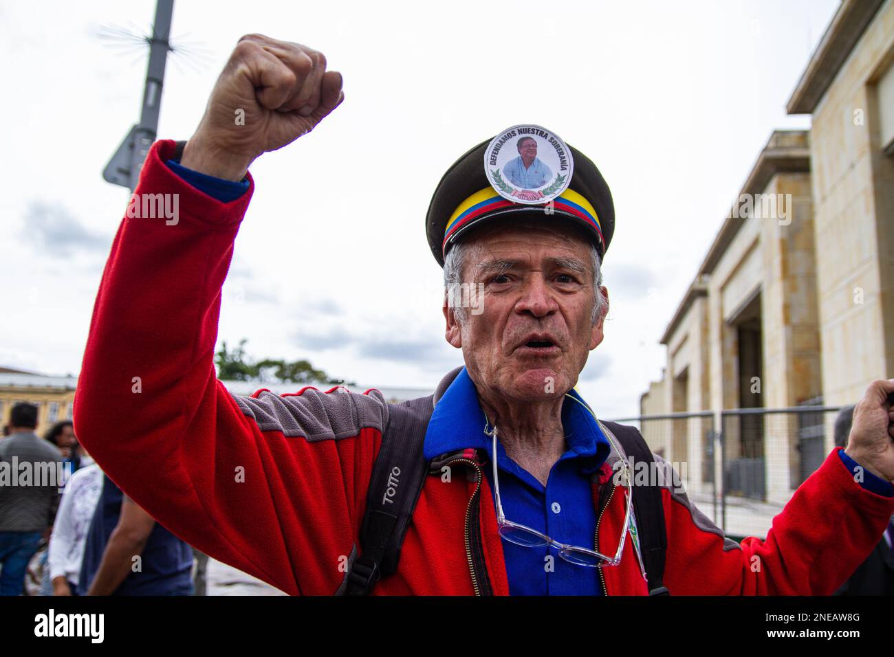 A supporter wears a hat in support to president Gustavo Petro during a ...