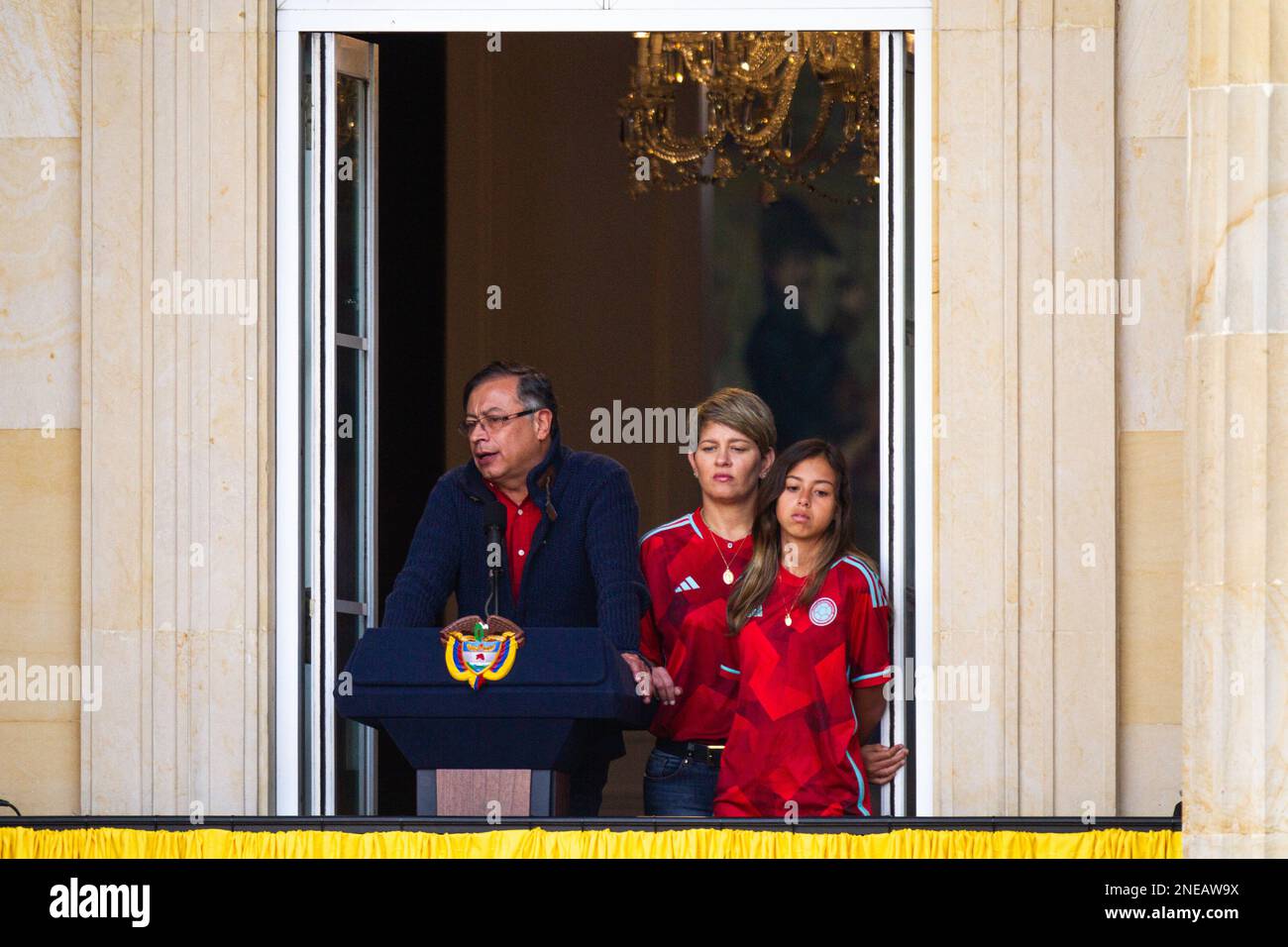 Colombian president Gustavo Petro speaks along with his wife Veronica ...