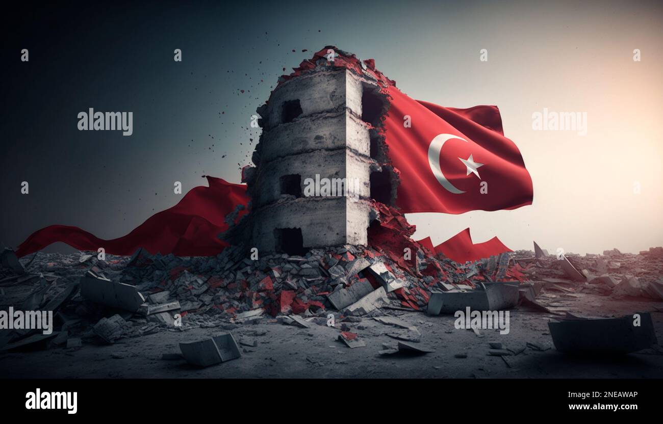 Epicenter of the earthquake in Turkey with Turkish flag background ...
