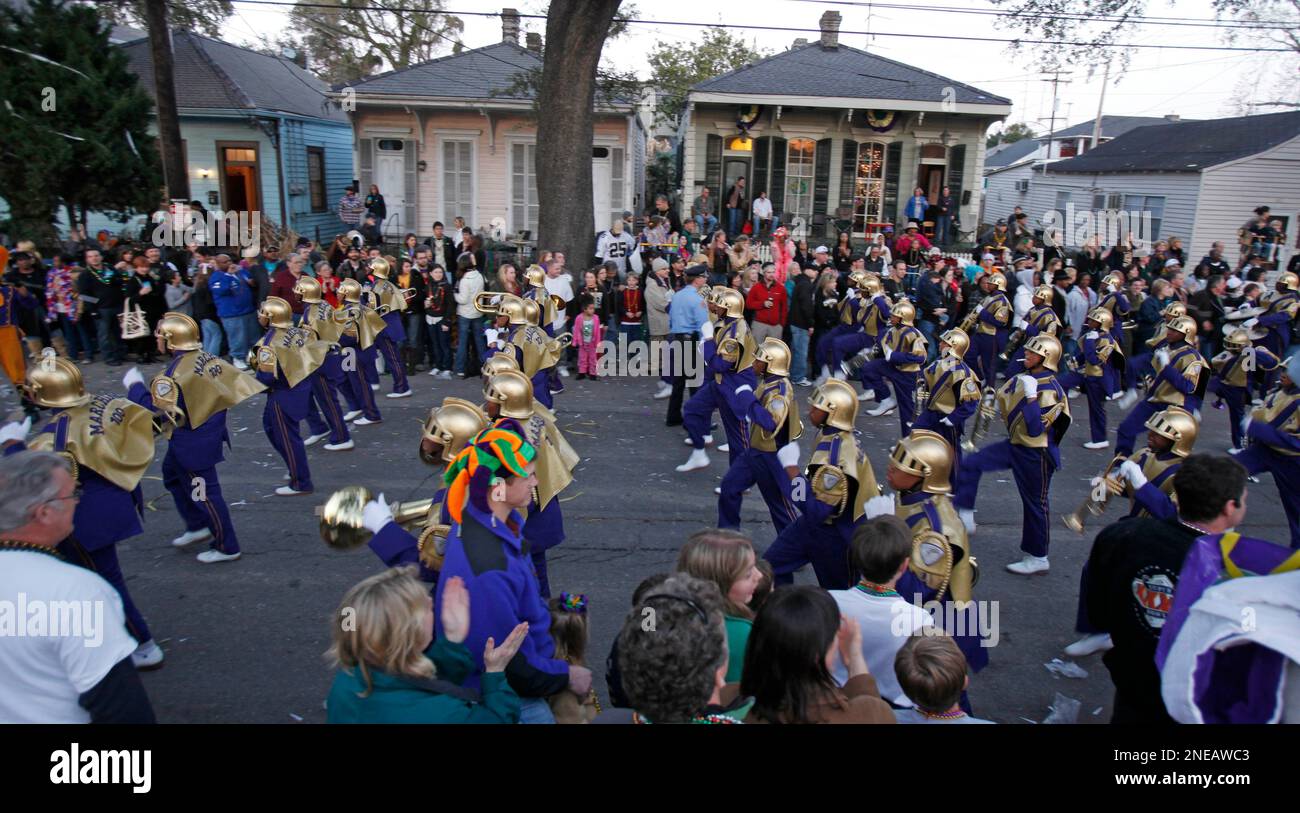 St. Augustine High School Marching 100 perform in the Bacchus Mardi ...