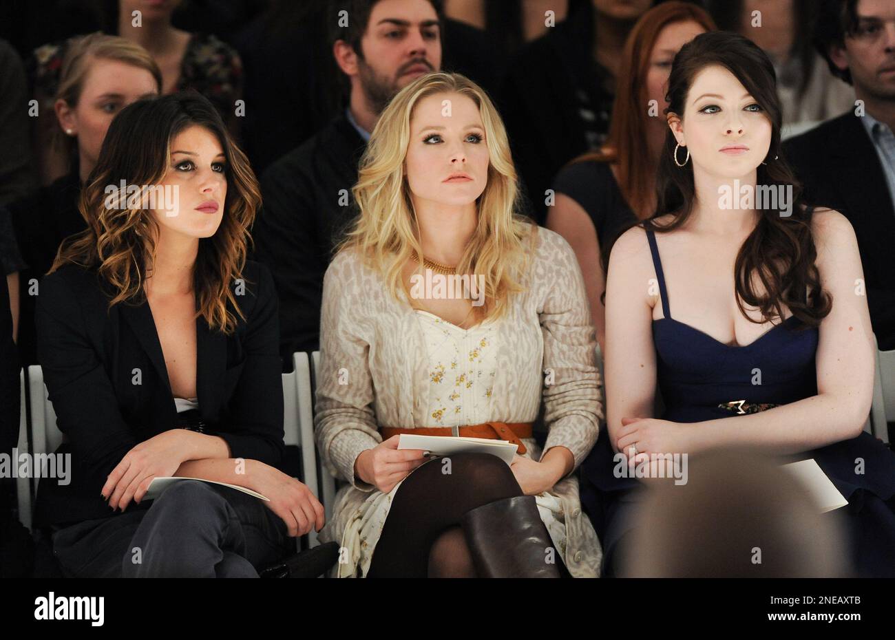From left, actresses Shenae Grimes, Kristen Bell, and Michelle Trachtenberg attend the Rebecca ...