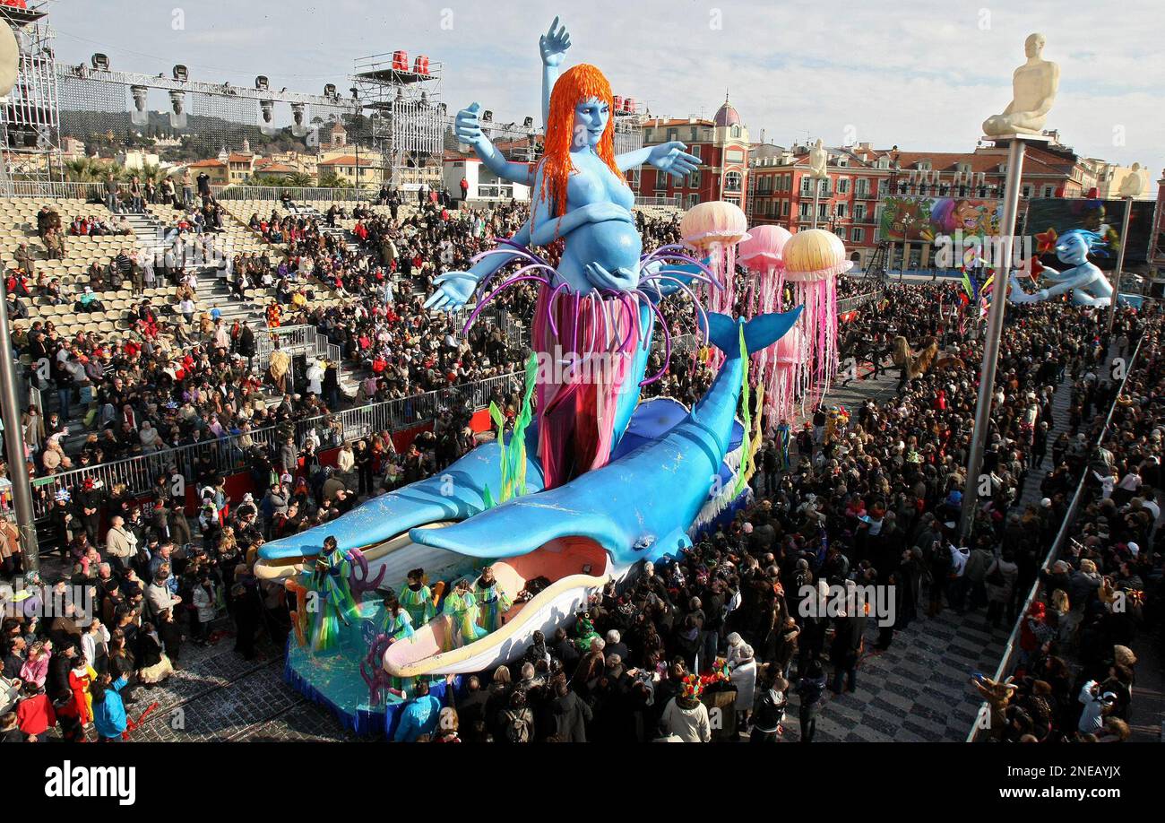 The Queen of the Nice Carnival 2010's float parades during the 126th edition of the Nice ...