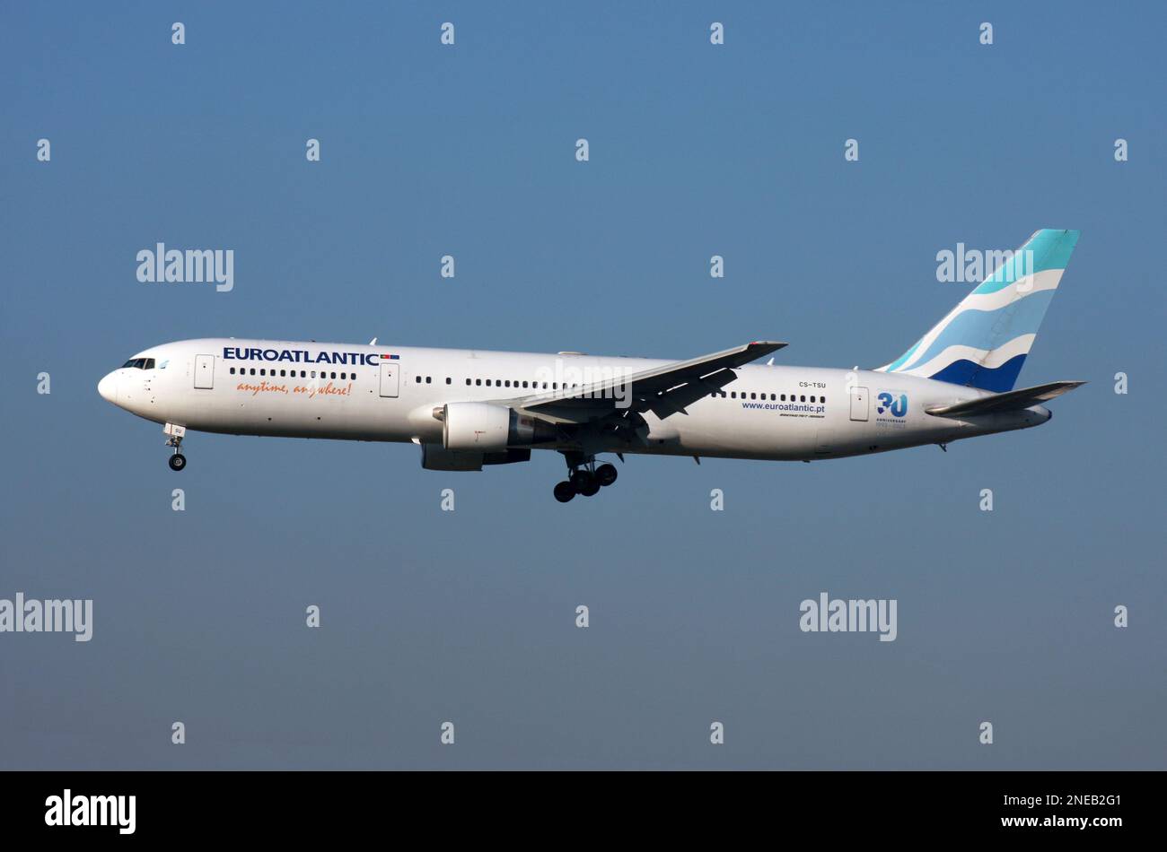 A Boeing 767-300 of EuroAtlantic Airways arriving at London Gatwick ...