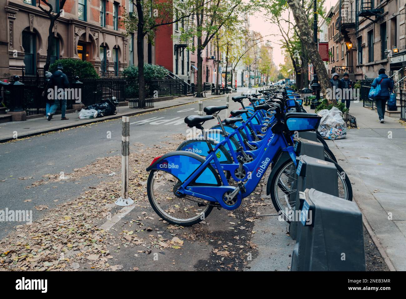 New York, USA - November 22, 2022: Row of Citi Bikes parked at the ...
