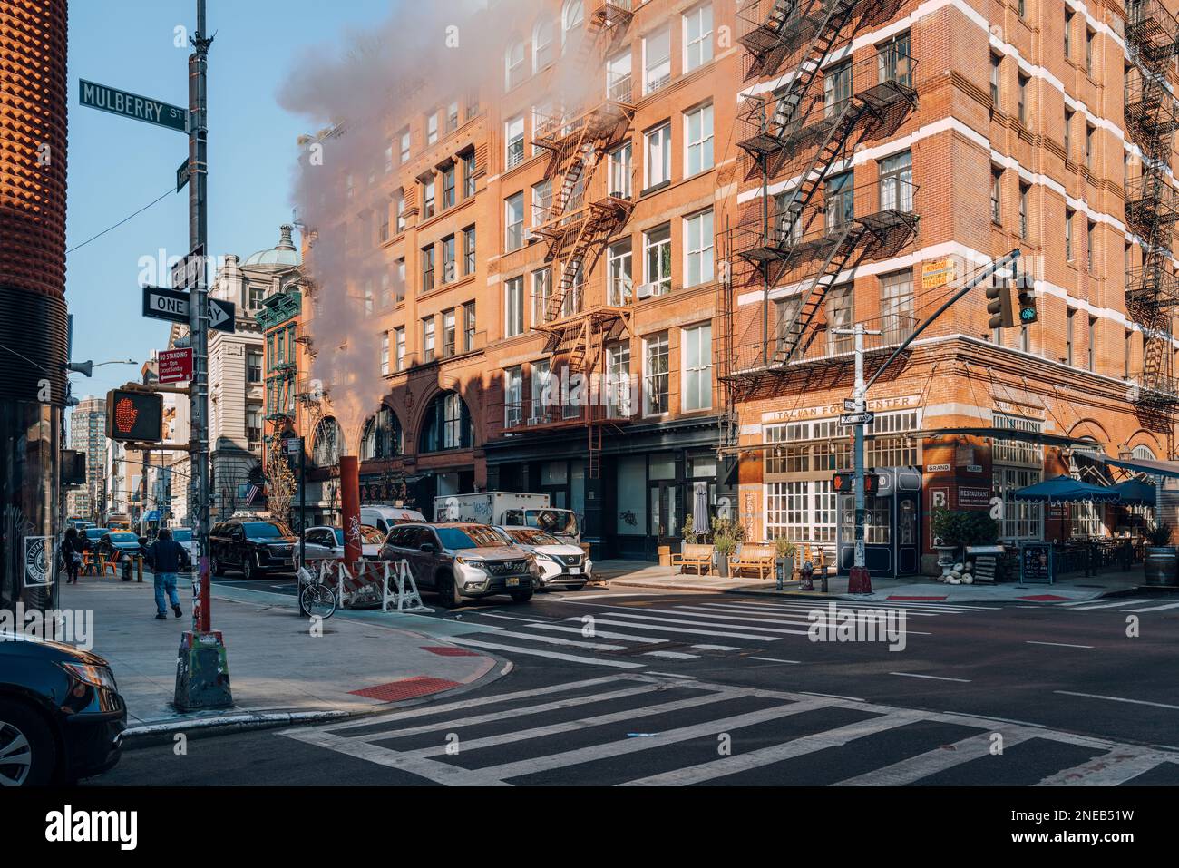 New York, USA - November 21, 2022: Cars on a street in Little Italy, a ...