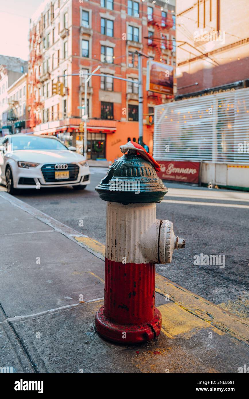 New York, USA - November 21, 2022: Fire hydrant painted in colours of ...