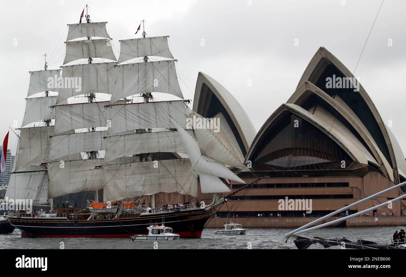 Dutch tall ship Stad Amsterdam sails past the Opera House as it enters ...