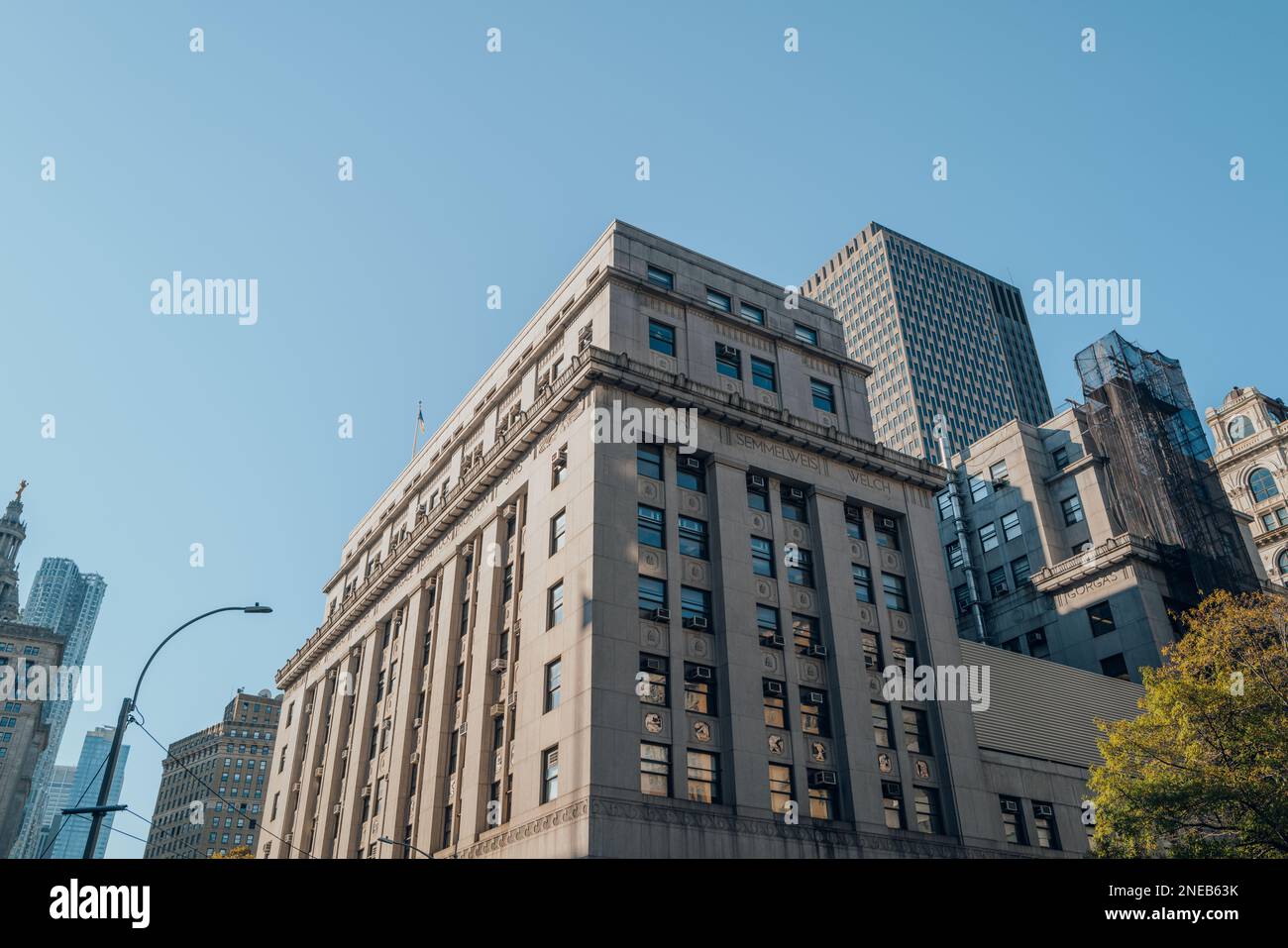 New York, USA - November 22, 2022: Low angle view of Health Building, a ...