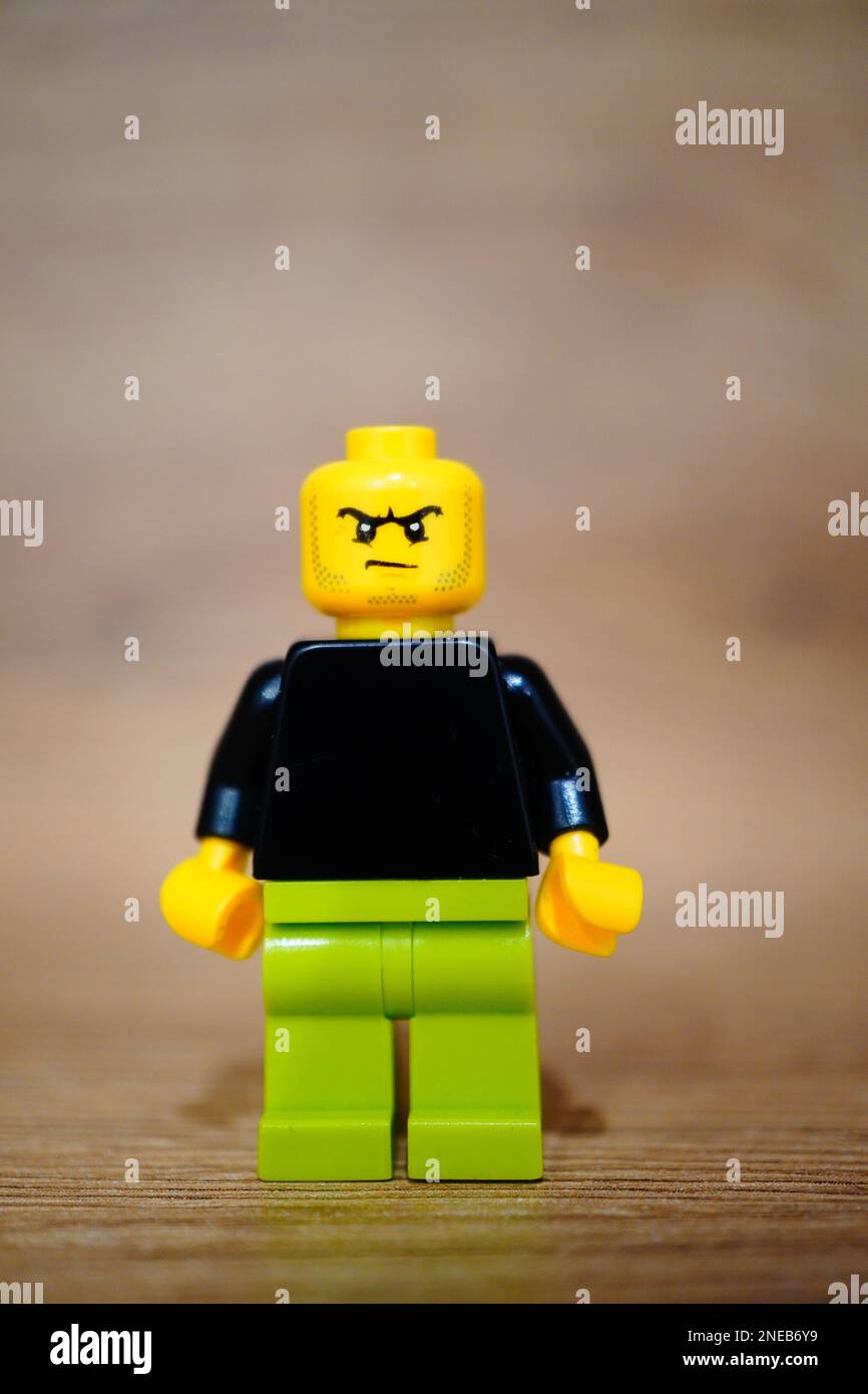 A Lego angry man figurine with black shirt Stock Photo - Alamy