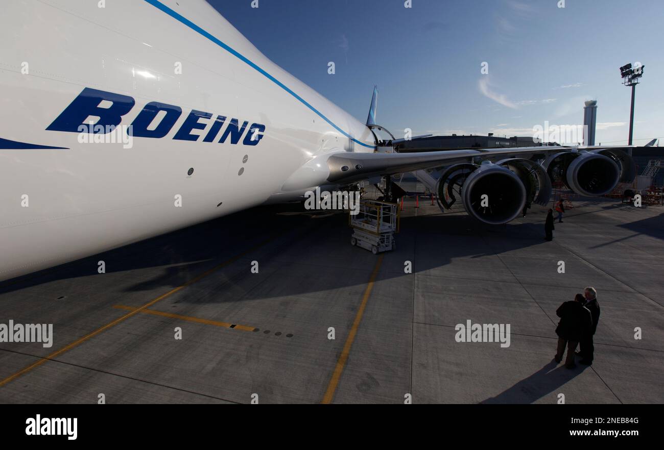 The exterior of a Boeing 747-8 Freighter in the company's test fleet is ...