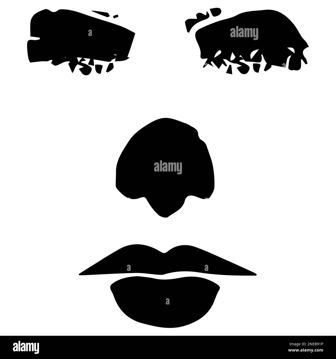 Artistic abstract face black silhouette isolated on white. Grunge style with jagged edges ...