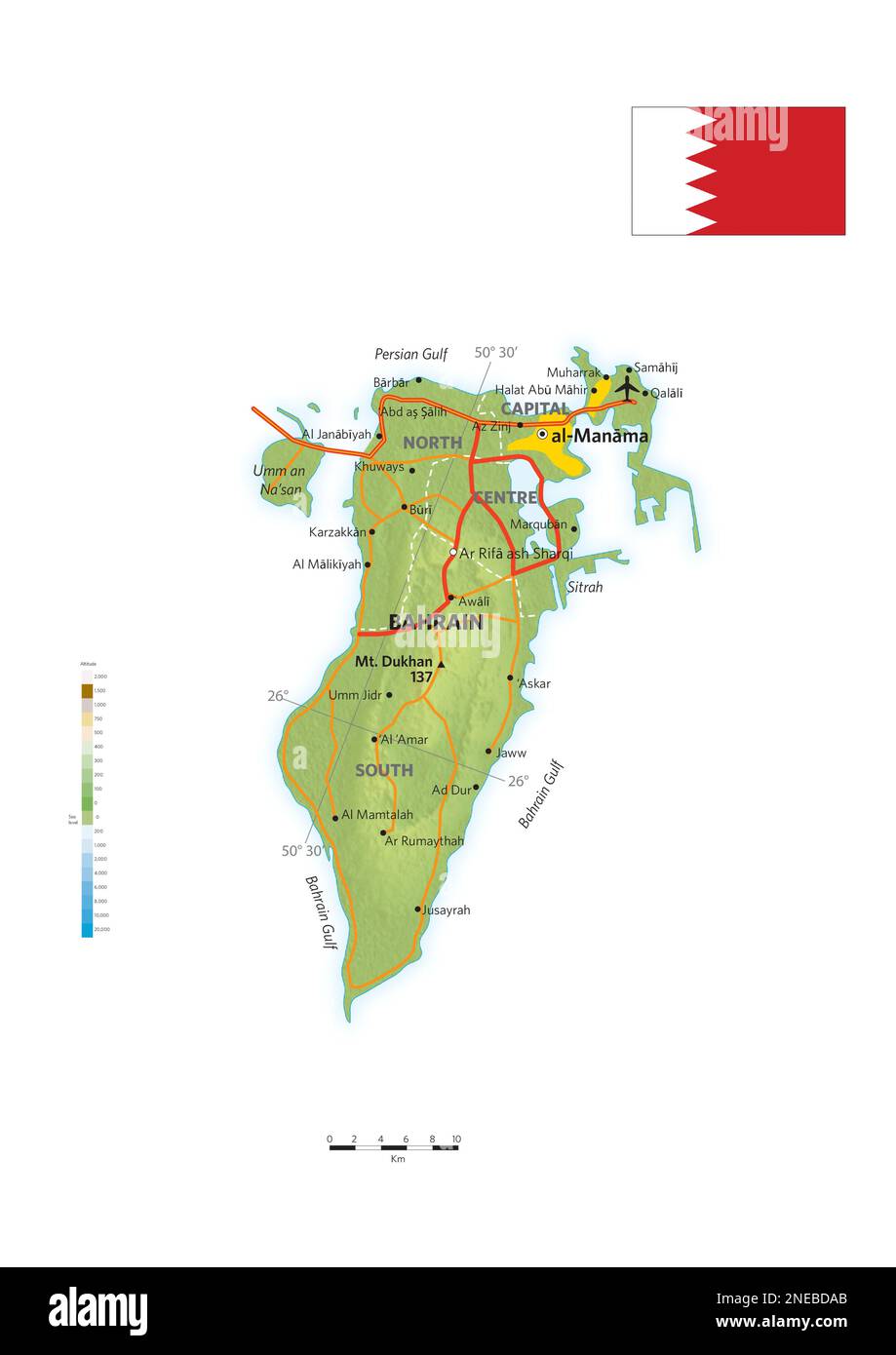 Physical and political map of Bahrain. [Adobe Illustrator (.ai ...