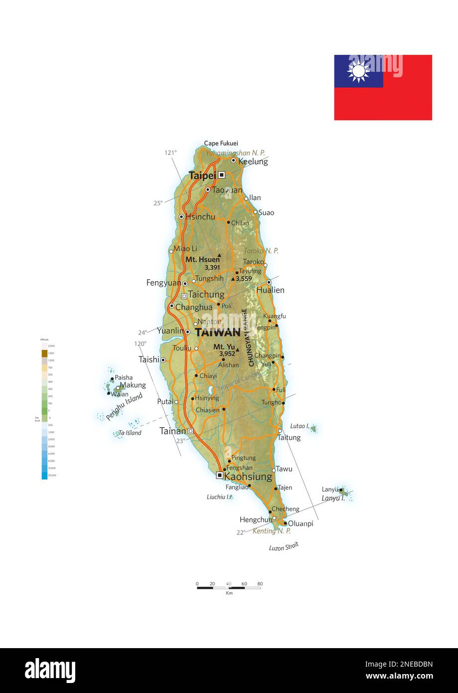 Physical and political map of Taiwan. [Adobe Illustrator (.ai ...