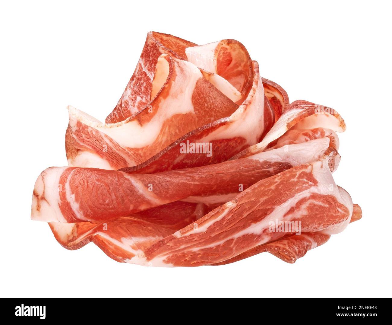 Bacon strips, pork brisket slices isolated on white background Stock Photo - Alamy