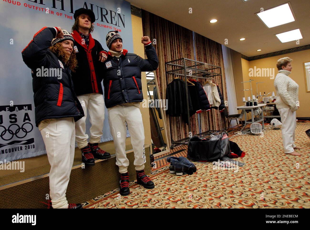 U.S. snowboarders, Shaun White, from left, Louie Vito and Scotty Lago ...