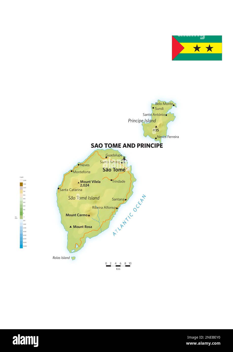 Physical and political map of Sao Tome and Principe. [Adobe Illustrator ...