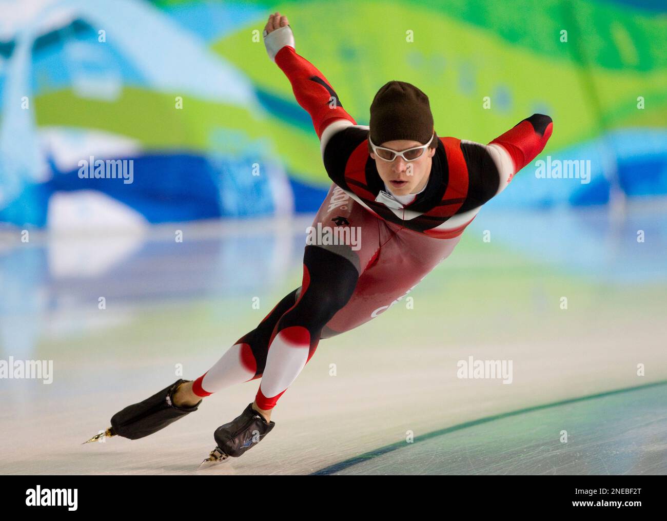 Canadian speed skater Mike Ireland, from Winnipeg, Manitoba skates ...
