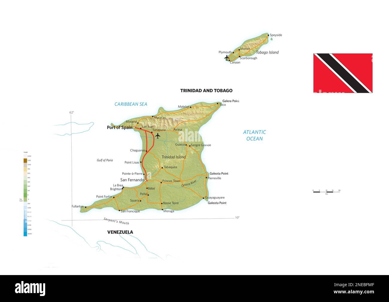 trinidad and tobago physical map