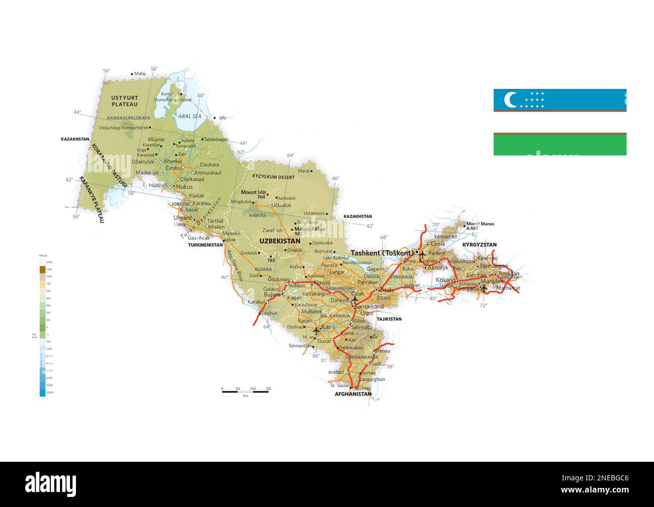 Physical and political map of Uzbekistan. [Adobe Illustrator (.ai ...