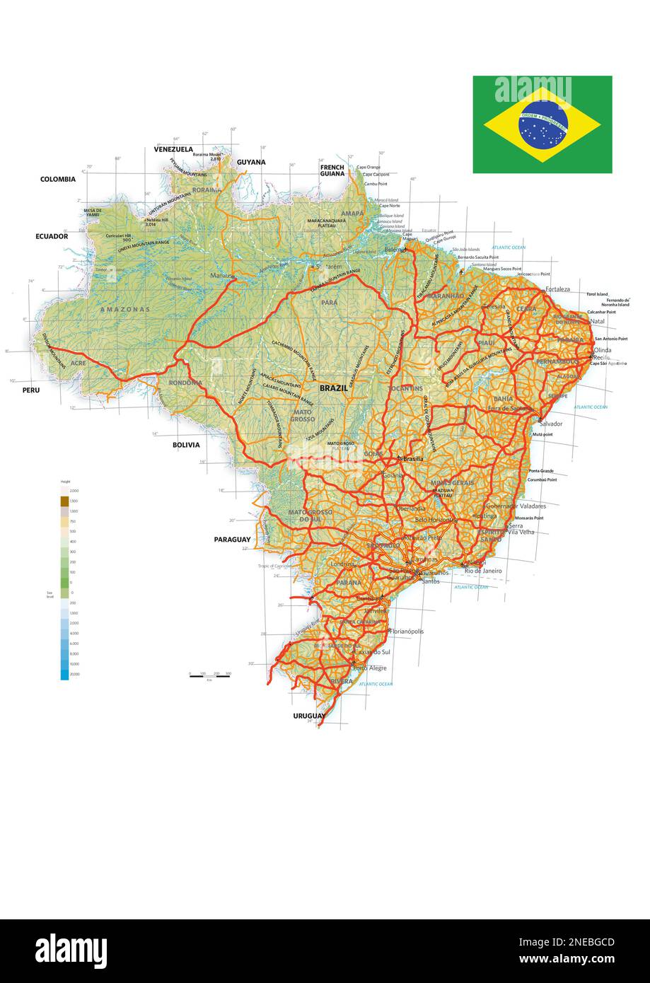 Physical and political map of Brazil. [Adobe Illustrator (.ai ...