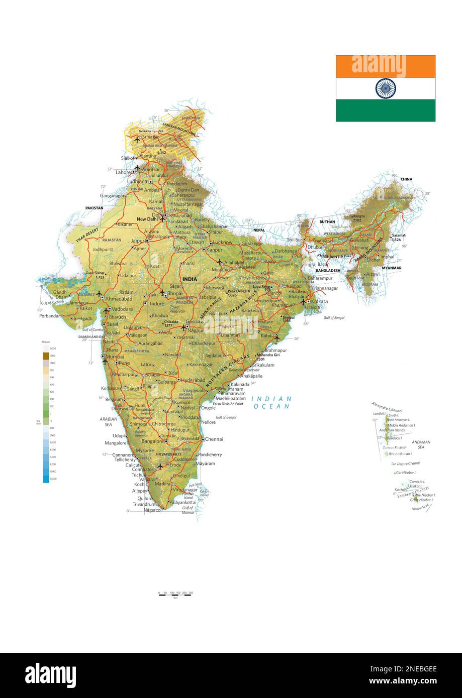 Physical and political map of India. [Adobe Illustrator (.ai ...