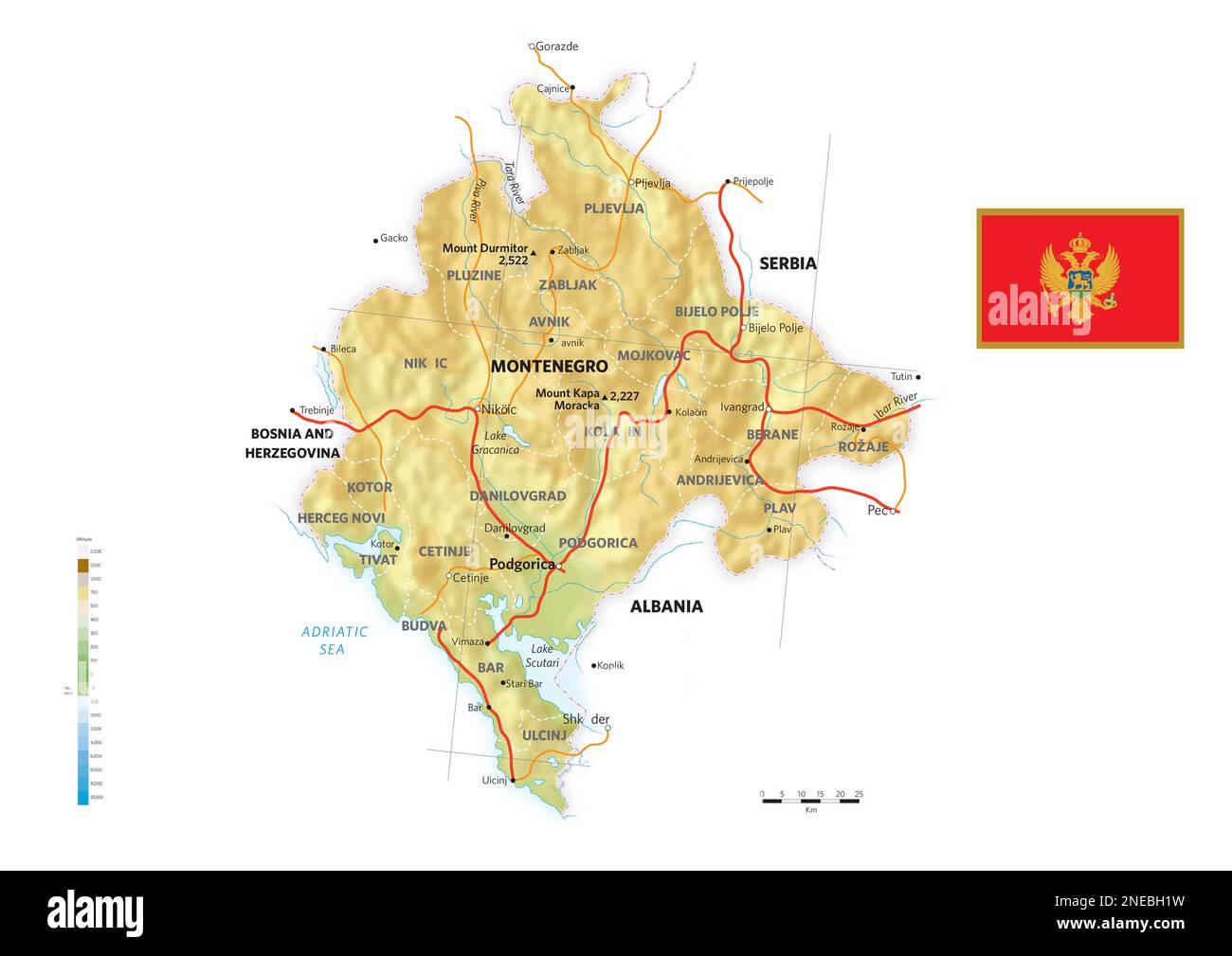 Physical and political map of Montenegro. [Adobe Illustrator (.ai ...
