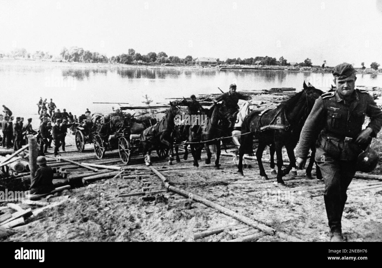 Army horses are used by the Nazi troops to pull German light guns and ...