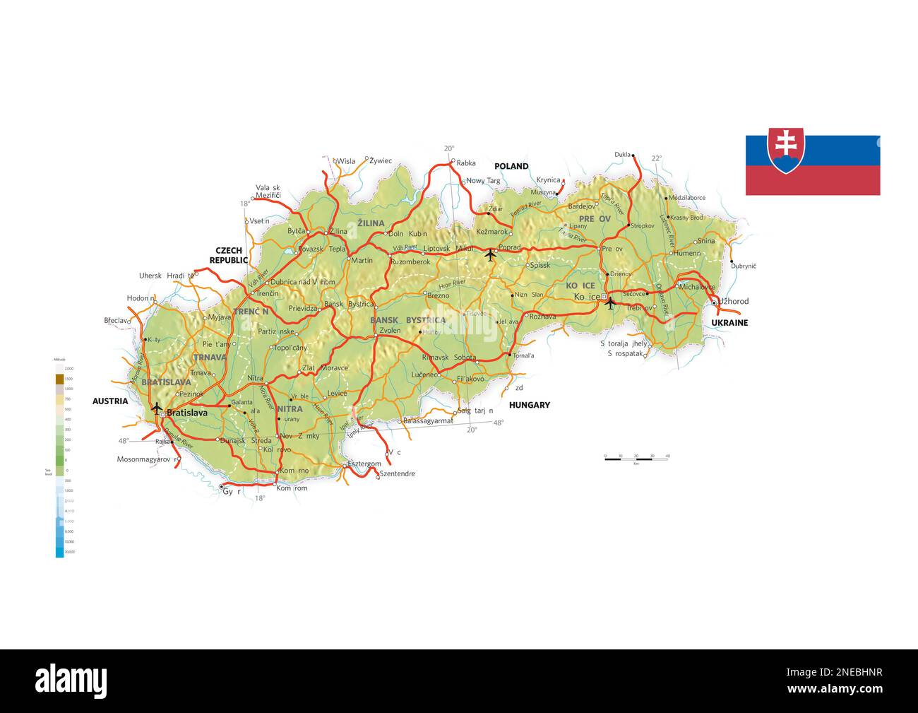 Physical and political map of Slovakia. [Adobe Illustrator (.ai ...