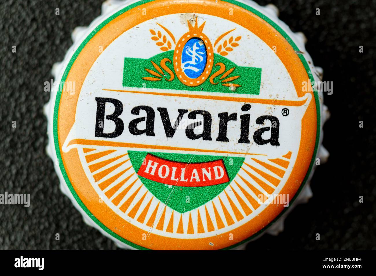 Tyumen, Russia-February 15, 2023: Old cap from the beer Bavaria ...