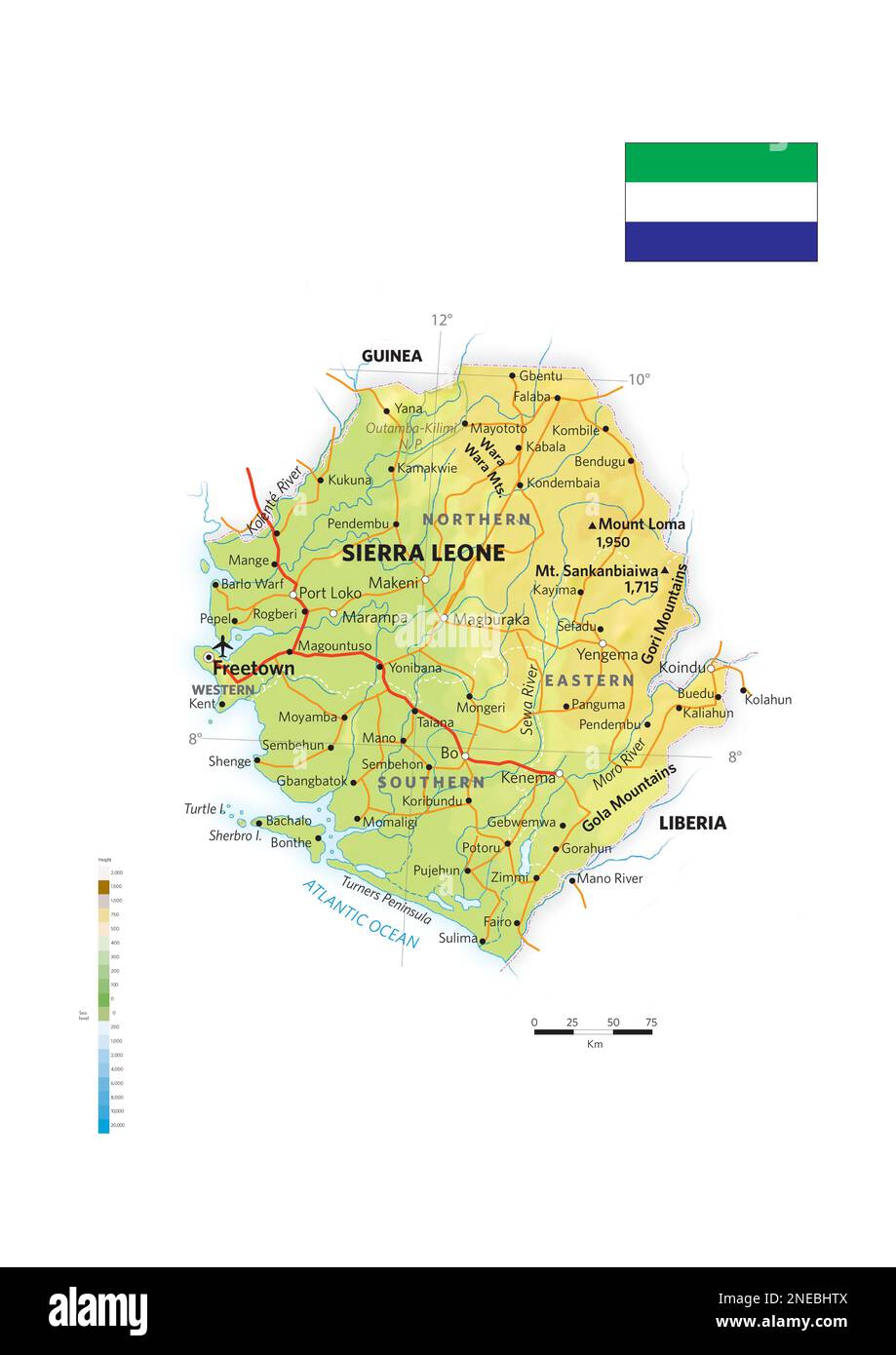 Physical and political map of Sierra Leone. [Adobe Illustrator (.ai ...
