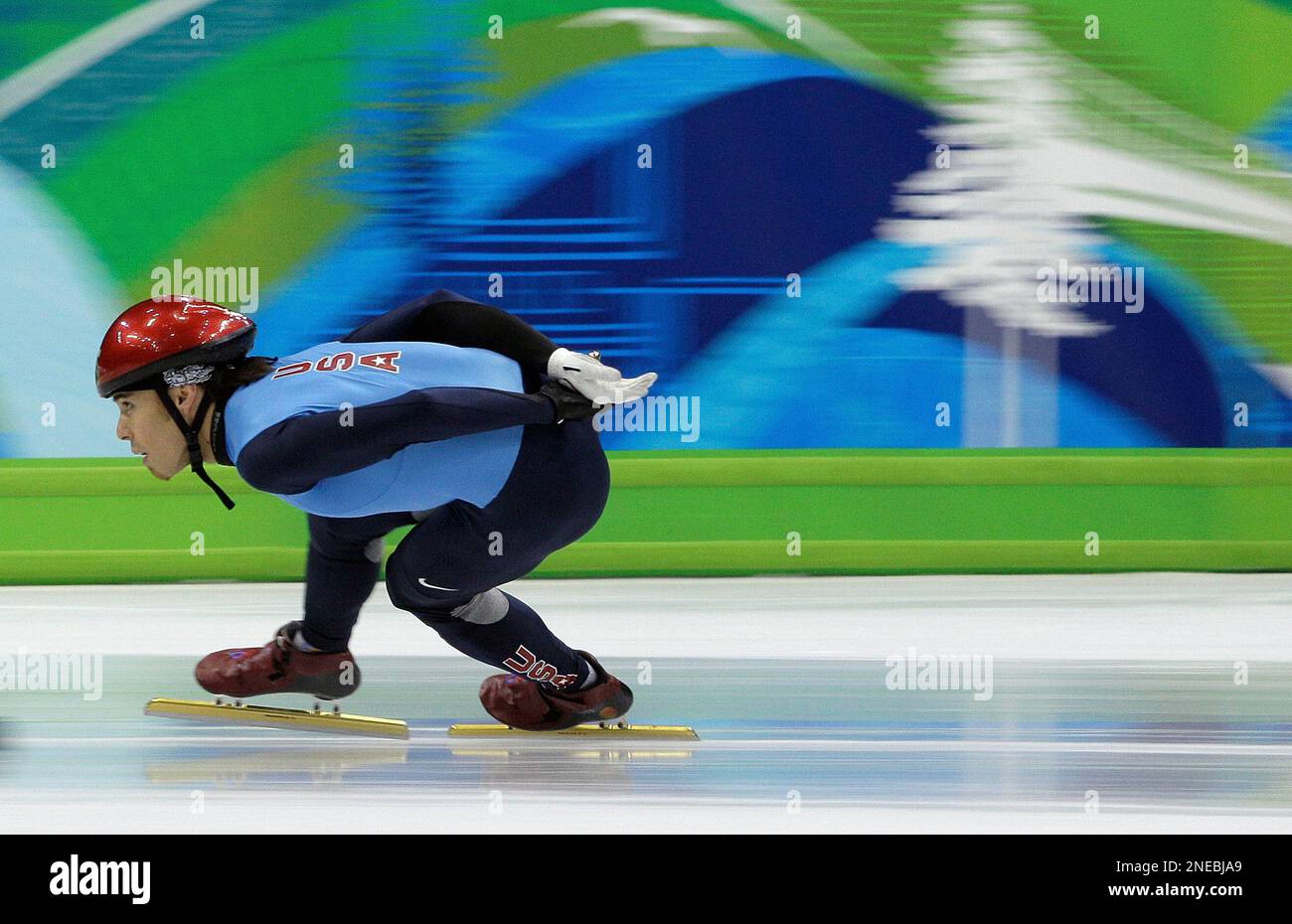 USA short track speed skater Apolo Anton Ohno practices for the Vancouver 2010 Olympics in ...