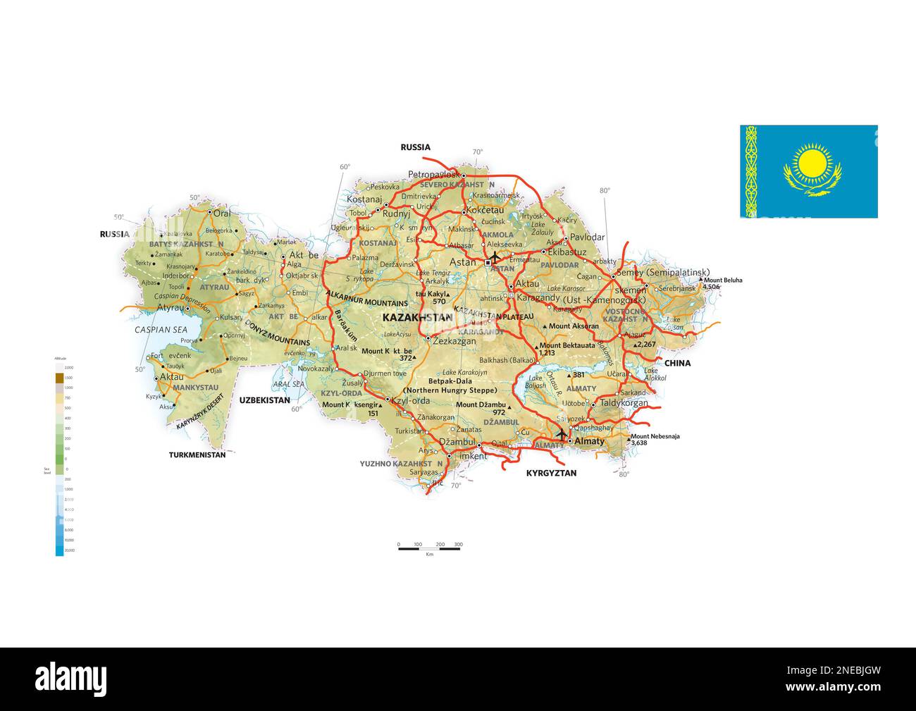 Physical and political map of Kazakhstan. [Adobe Illustrator (.ai ...