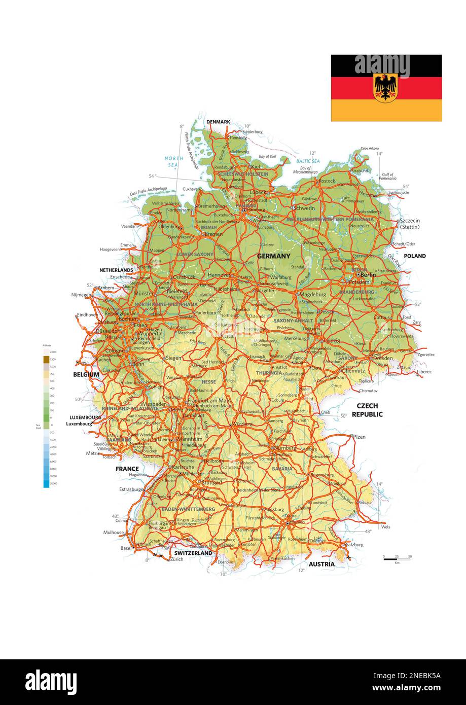 Physical and political map of Germany. [Adobe Illustrator (.ai ...