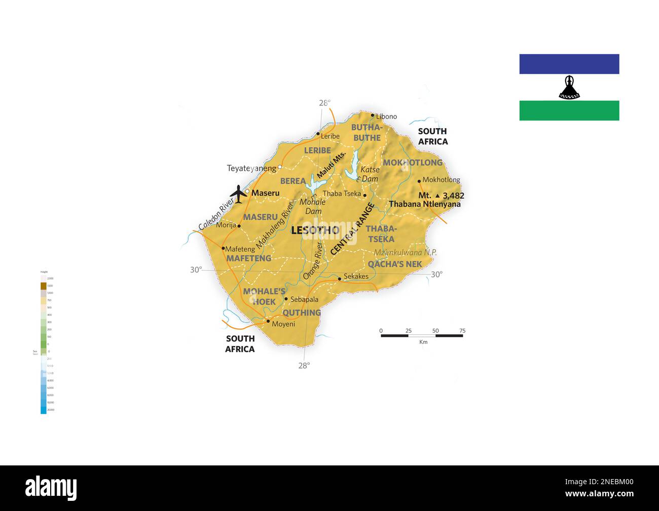 Physical and political map of Lesotho. [Adobe Illustrator (.ai ...